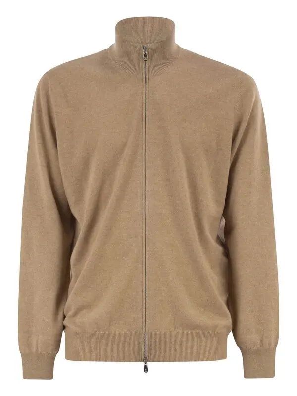 Brunello Cucinelli High-necked Cashmere Cardigan With Zip - Brown