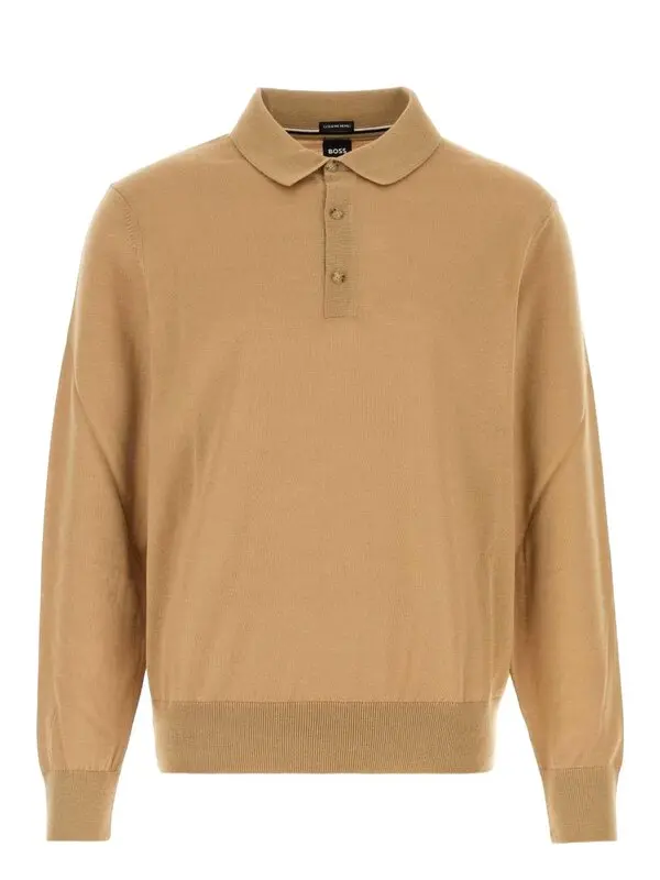 BOSS Camel Wool Polo Shirt - Brown