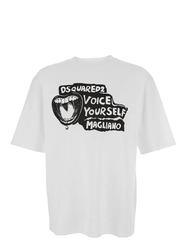 Dsquared2 X Magliano' White Crewneck T-shirt With Maxi Print On The Front In Cotton - Multicolor
