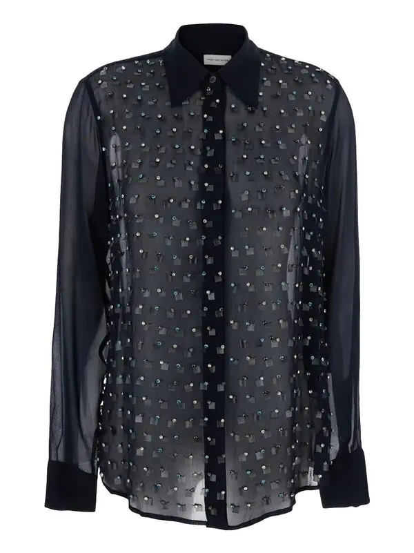 Dries Van Noten Crystal-embellished Semi-sheer Viscose Shirt - Multicolor