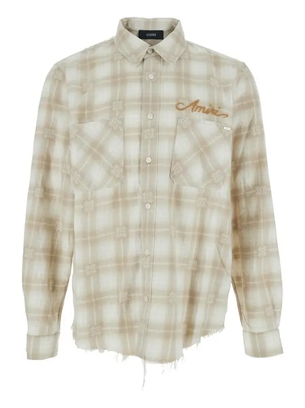 Amiri Beige Shirt With Check Pattern And Lettering Logo On Front And Backin Flannel - Multicolor