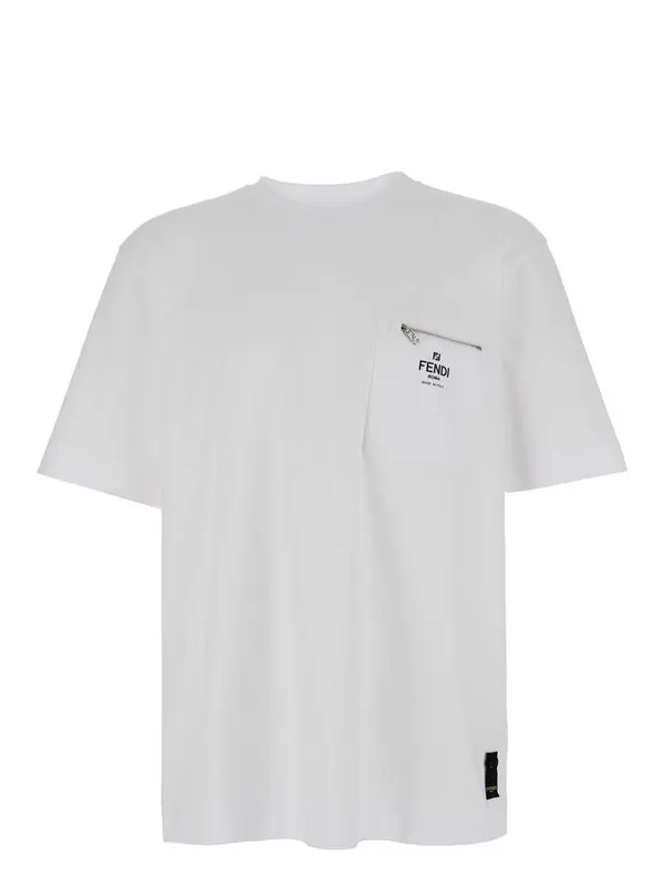Fendi T-shirt With Logo Print On The Front In Cotton - White