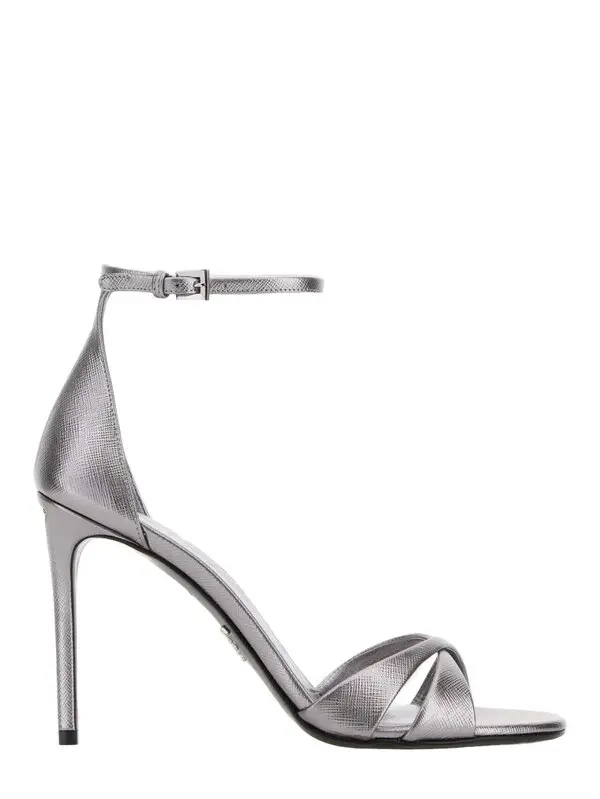 Prada Saffiano Leather Sandals - Silver