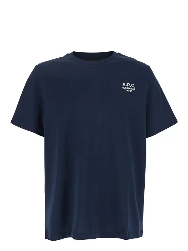 A.p.c. Blue Crew Neck T-shirt With Embroidered Logo On Front In Cotton - Multicolor