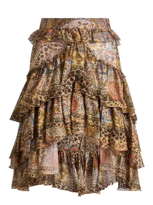 Etro Ruffled Silk Paisley Skirt - Multicolor
