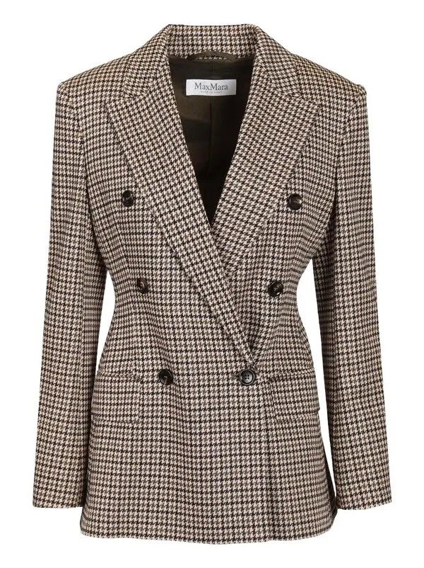 Max Mara Houndstooth Double-breasted Wool Blend Blazer - Multicolor