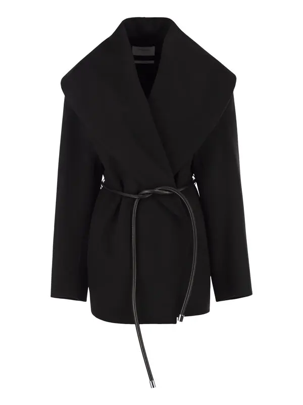 Sportmax Spxuguale Wrap Short Coat In Virgin Wool - Black