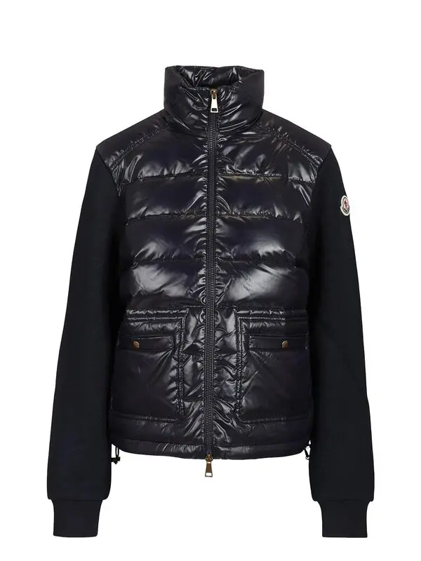 Moncler Padded Nylon Laqué And Cotton Blend Zip-up Sweatshirt - Blue