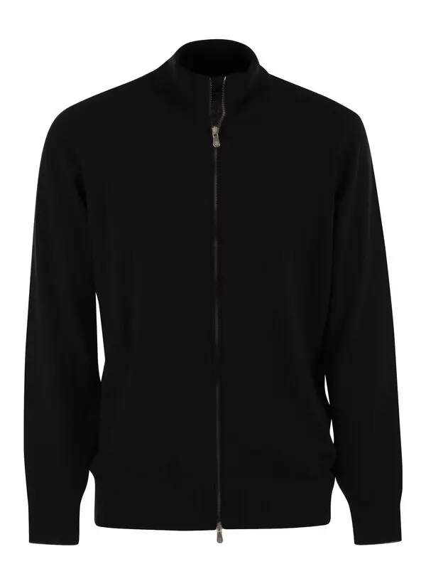 Brunello Cucinelli High-necked Cashmere Cardigan With Zip - Black