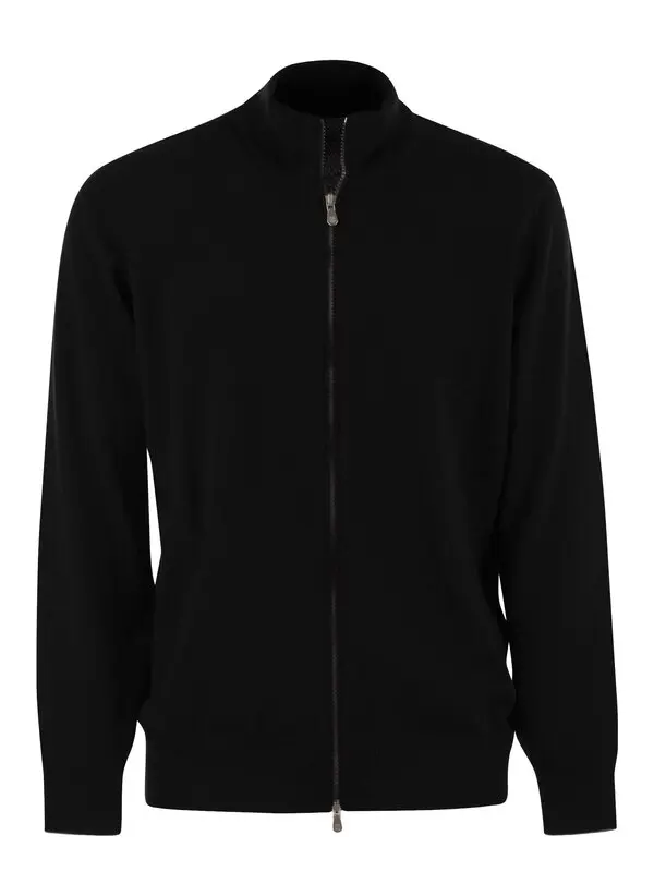 Brunello Cucinelli High-necked Cashmere Cardigan With Zip - Black