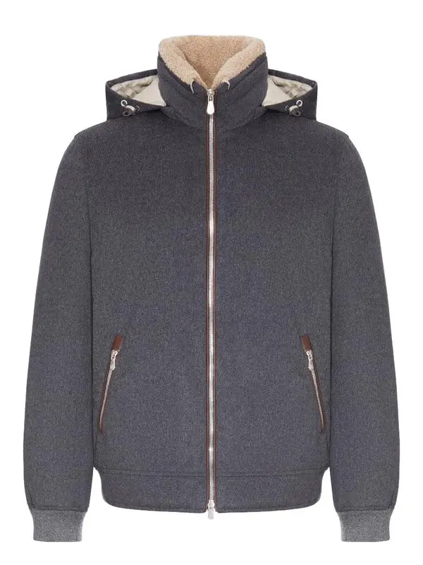 Brunello Cucinelli Hooded Bomber Jacket In Wool And Shearling - Multicolor