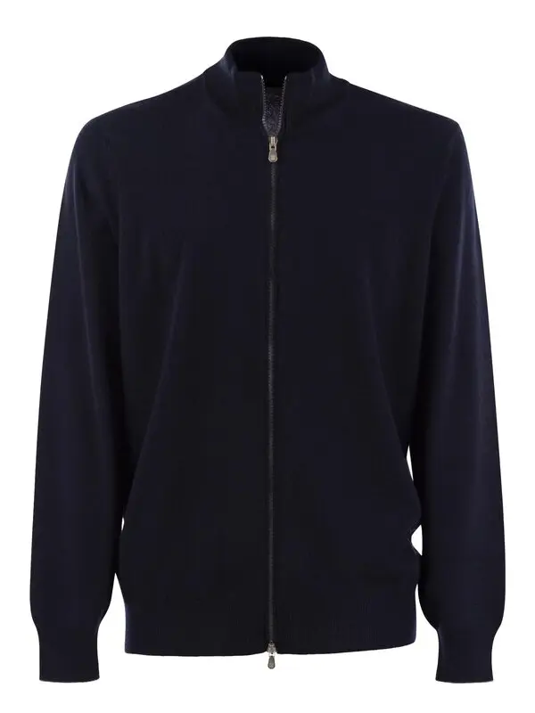 Brunello Cucinelli High-necked Cashmere Cardigan With Zip - Blue