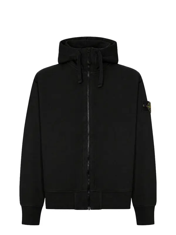 Stone Island Cotton Zip-up Hoodie - Black
