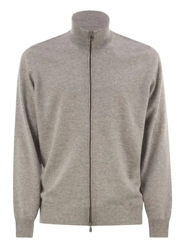 Brunello Cucinelli High-necked Cashmere Cardigan With Zip - Multicolor