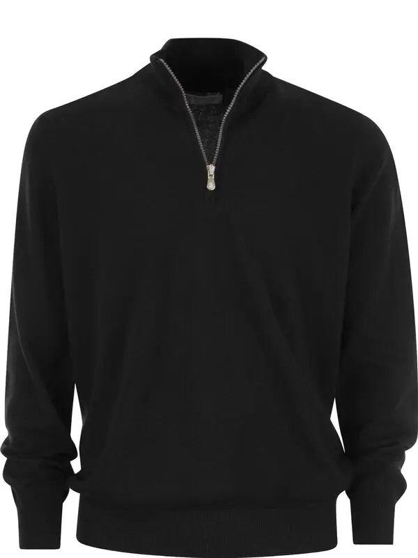 Brunello Cucinelli Cashmere Turtleneck Sweater With Zip - Black