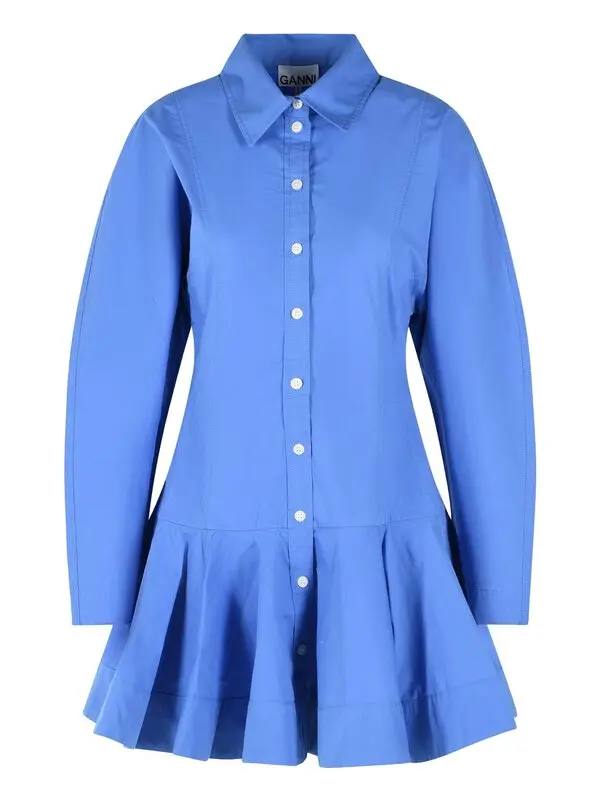 GANNI Light Stretch Cotton Mini Dress - Blue