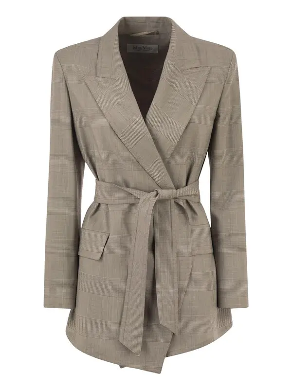 Max Mara Prince Of Wales Tailored Blazer With Belt - Brown