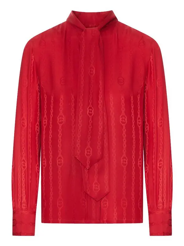 Gucci Jacquard Silk Shirt With Gg Cross Chain - Red