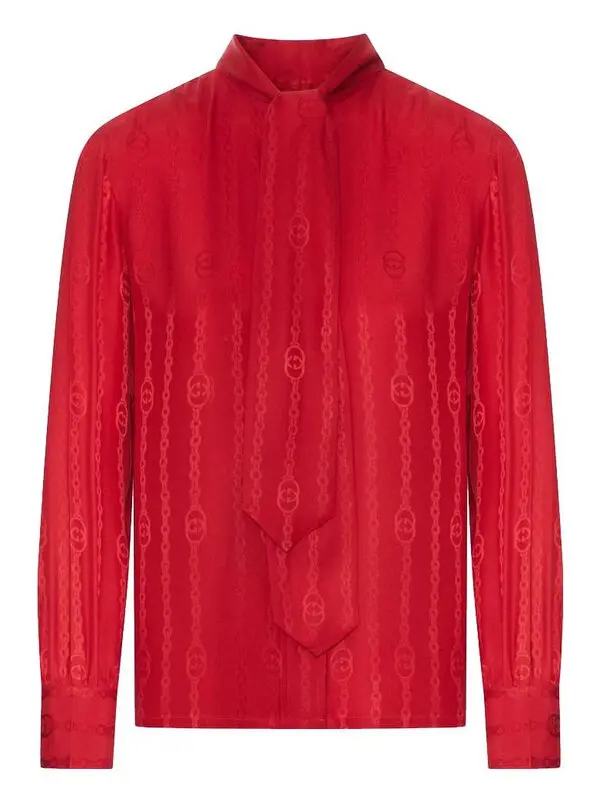 Gucci Jacquard Silk Shirt With Gg Cross Chain - Red