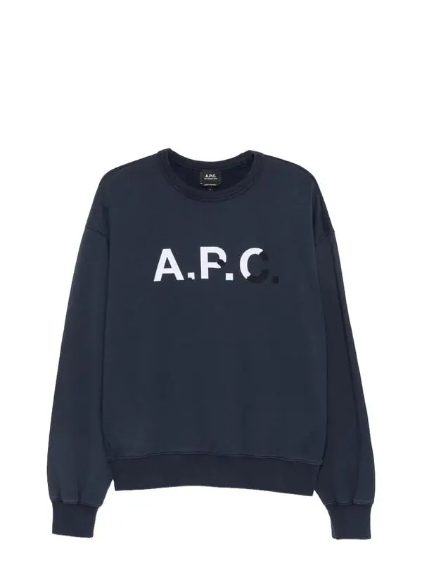 A.p.c. Logo Print Crew Neck Sweatshirt - Blue