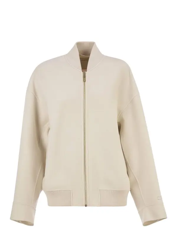 Sportmax Spxondata Virgin Wool Bomber Jacket With Ribbed Knit Details - Cream