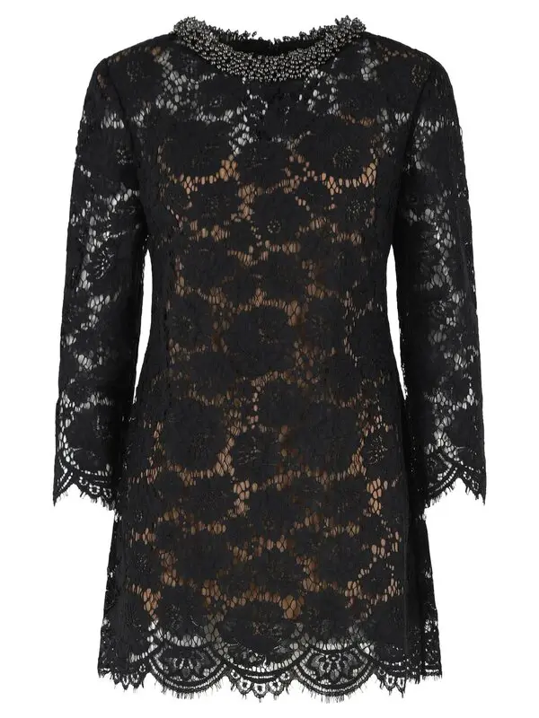 SELF-PORTRAIT Cotton Blend Mini Dress - Black