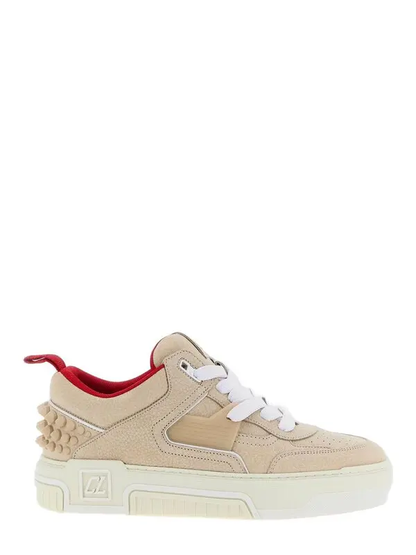 CHRISTIAN LOUBOUTIN Astroloubi Suede Sneakers With Studs - Cream