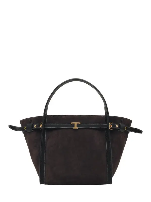 TOD'S T Signature Suede Shopping Bag - Brown
