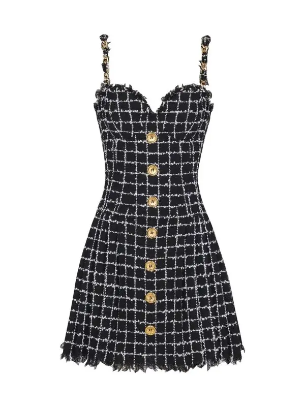 Balmain Tweed Dress With Chain - Black