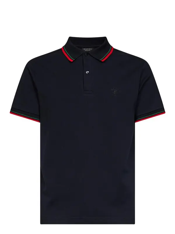 Gucci Blue Stretch Cotton Piqué Embroidered Polo Shirt - Multicolor