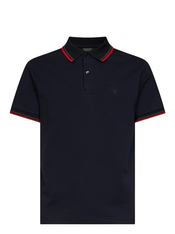 Gucci Blue Stretch Cotton Piqué Embroidered Polo Shirt - Multicolor