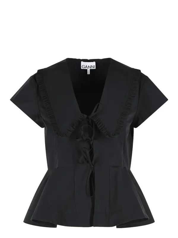GANNI Cotton Poplin Blouse - Black