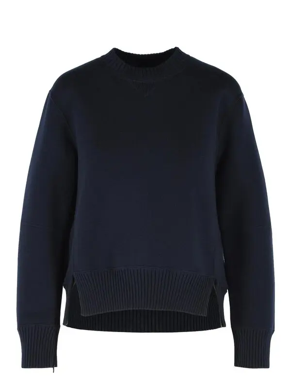 Sacai Cotton Blend Crew Neck Sweater - Blue