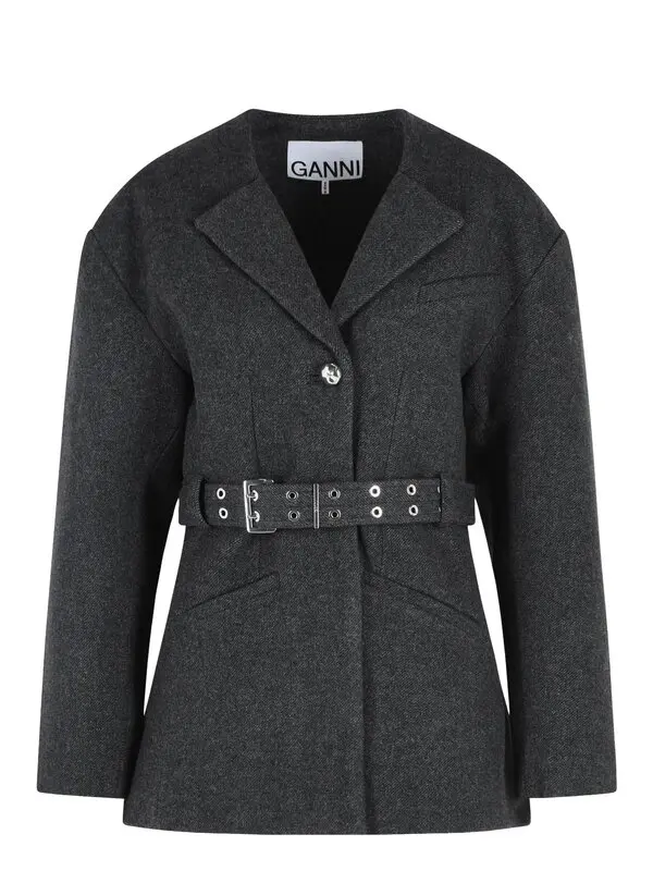 GANNI Wool Blend Peacoat - Gray
