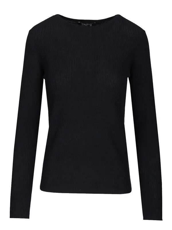 Max Mara Disegno Wool Rib Crewneck Long Sleeve - Blue