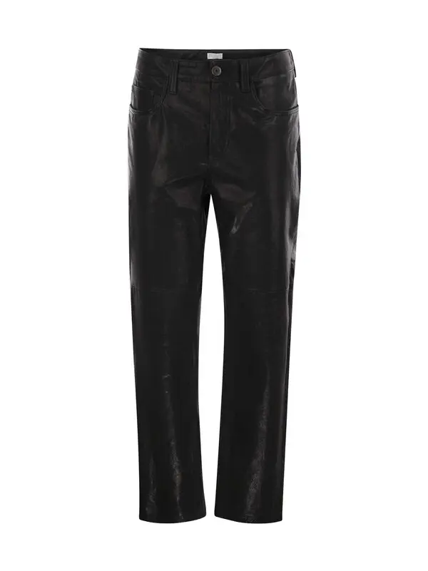 Brunello Cucinelli Wide Five-pocket Trousers In Smooth Nappa Leather - Black