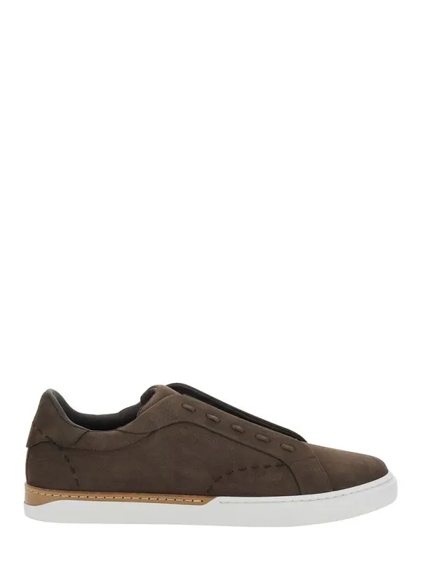 Fendi City' Brown Sneakers With Slip-on Design And Logo Lettering In Leather For - Multicolor