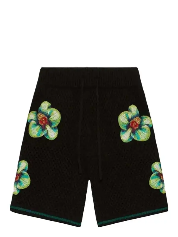 Casablanca Glitch Orchid Embroidered Crochet Shorts - Multicolor