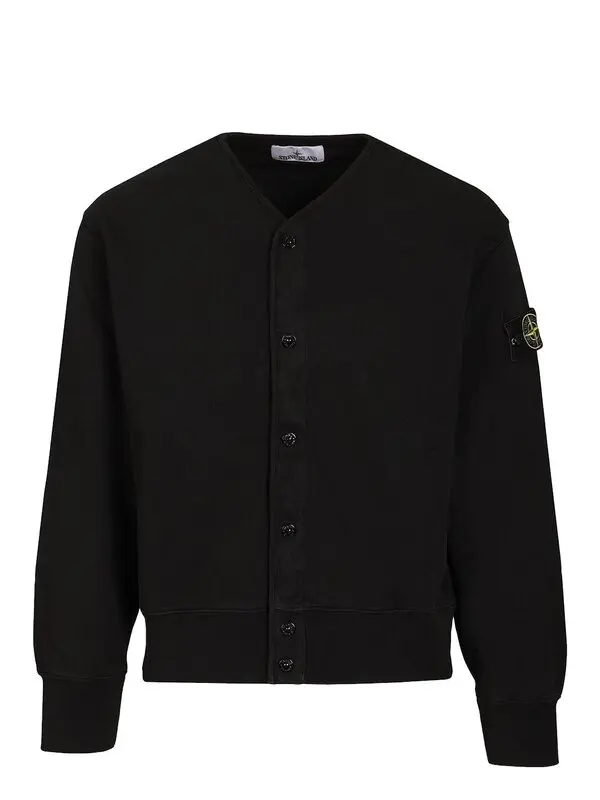 Stone Island Organic Cotton Fleece Cardigan Sweatshirt - Black