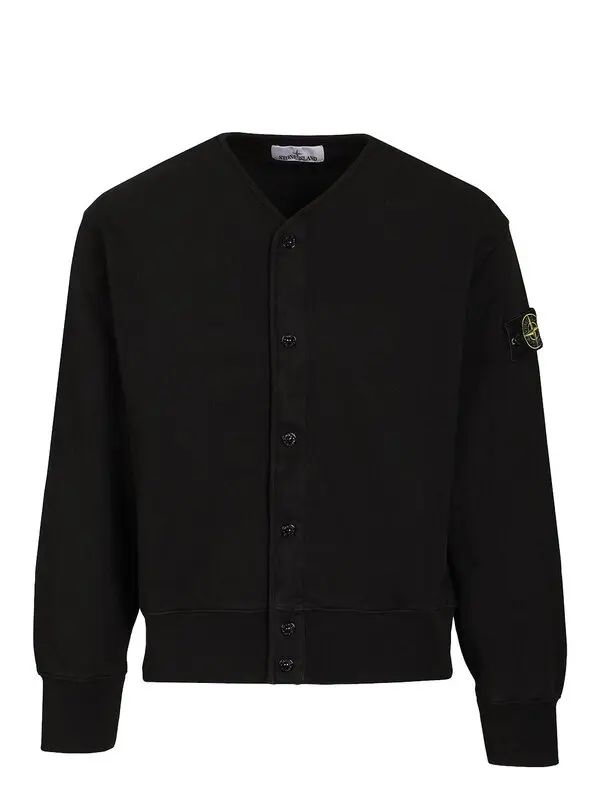 Stone Island Organic Cotton Fleece Cardigan Sweatshirt - Black