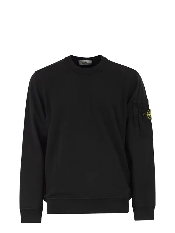 Stone Island Regular Fit Crew Neck Sweatshirt With Seasonal Pocket - Black