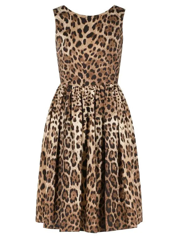 Dolce & Gabbana Leopard Print Cotton Dress - Brown