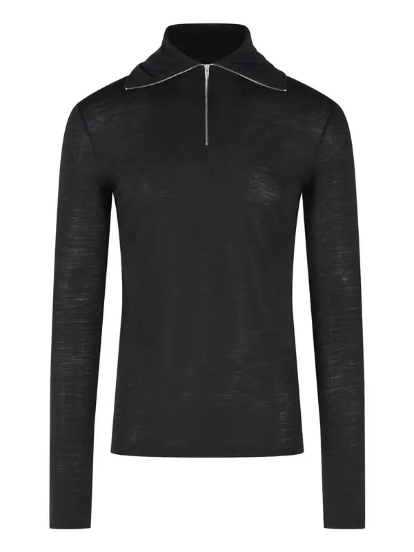 JIL SANDER Virgin Wool Blend Long Sleeve T-shirt - Black