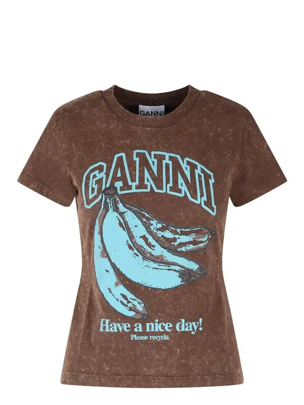 GANNI Cotton T-shirt - Brown