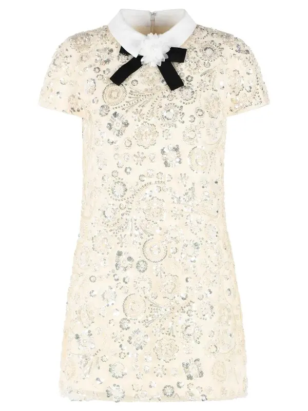 SELF-PORTRAIT Polyester Sequined Mini Dress - Cream