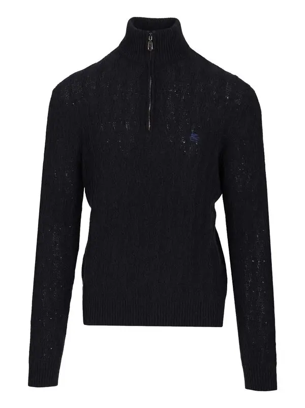 Etro Cashmere Quarter Zip Turtleneck Sweater - Blue