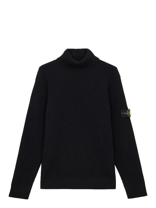 Stone Island Ribbed Wool Turtleneck Pullover - Black