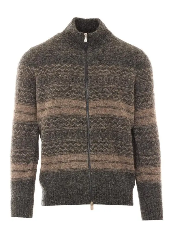 Brunello Cucinelli Nordic Jacquard High Neck Caridgan - Brown