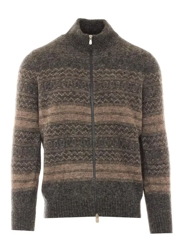 Brunello Cucinelli Nordic Jacquard High Neck Cardigan - Brown