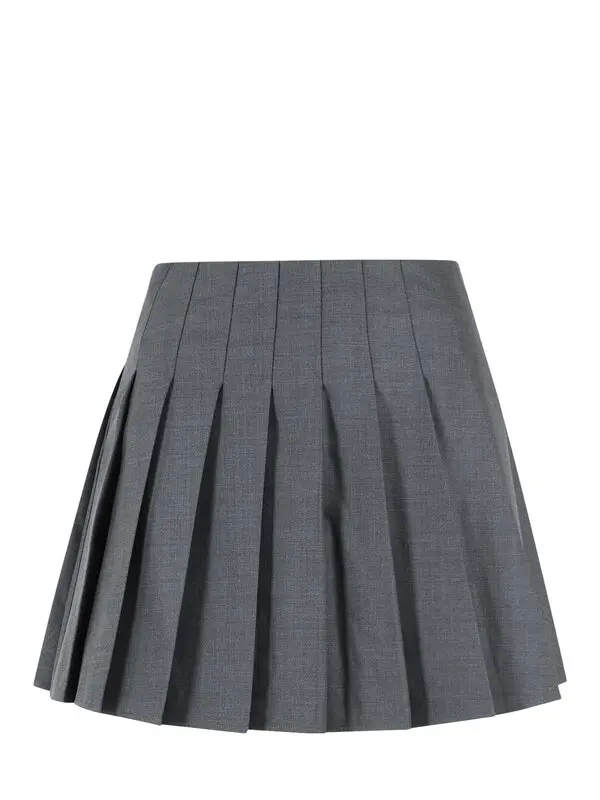 SELF-PORTRAIT Grey Wool Blend Pleated Miniskirt - Gray
